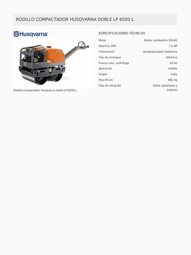 Ficha - 1270 - Rodillo Compactador Husqvarna Doble LP 6500 L 7966701 | PDF