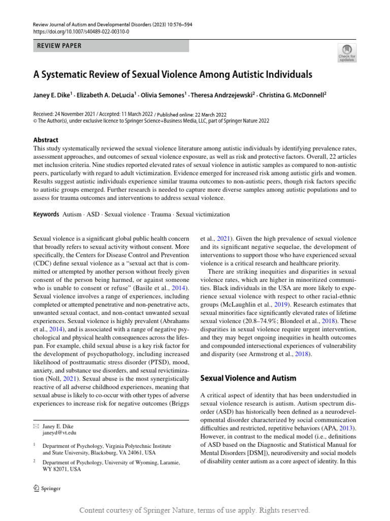 A Systematic Review of Sexual Violence Among Autis | PDF | Autism Spectrum | Violence