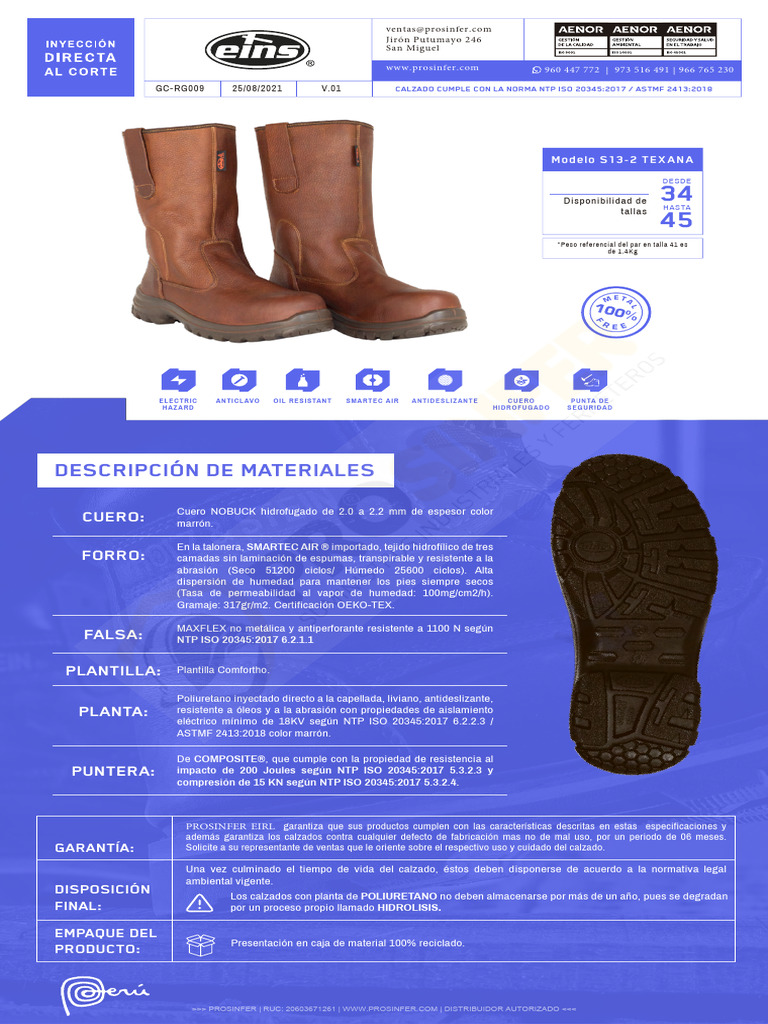Bota Campera Dielectrica s13 2 Texana Eins Ficha Tecnica | PDF