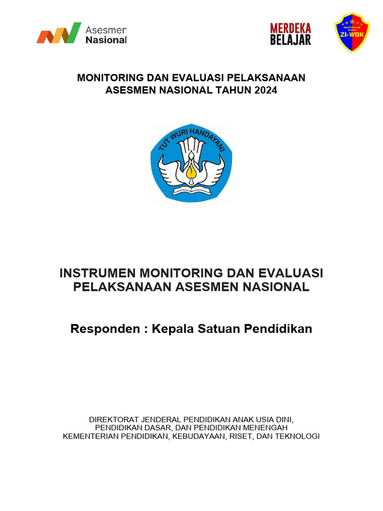 Instrumen Monev Pelaksanaan AN - Kepala Satuan Pendidikan - 02082024 | PDF