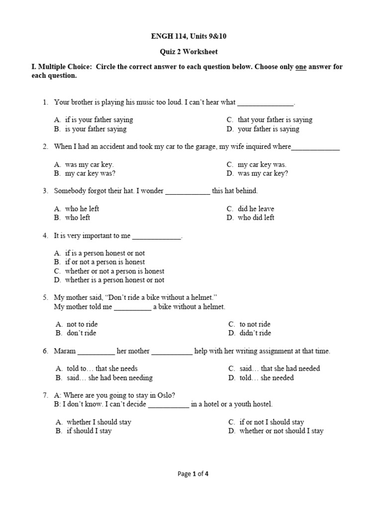 Quiz 2 Worksheet | PDF
