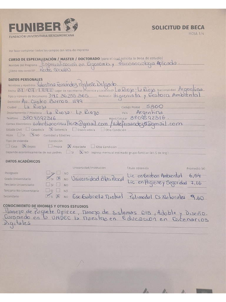 Formulario de Solicitud de Beca | PDF