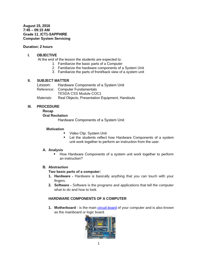 16 - Hardware Components of A System Unit | PDF