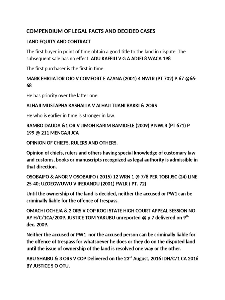 Compendium of Legal Facts and Decided Cases | PDF