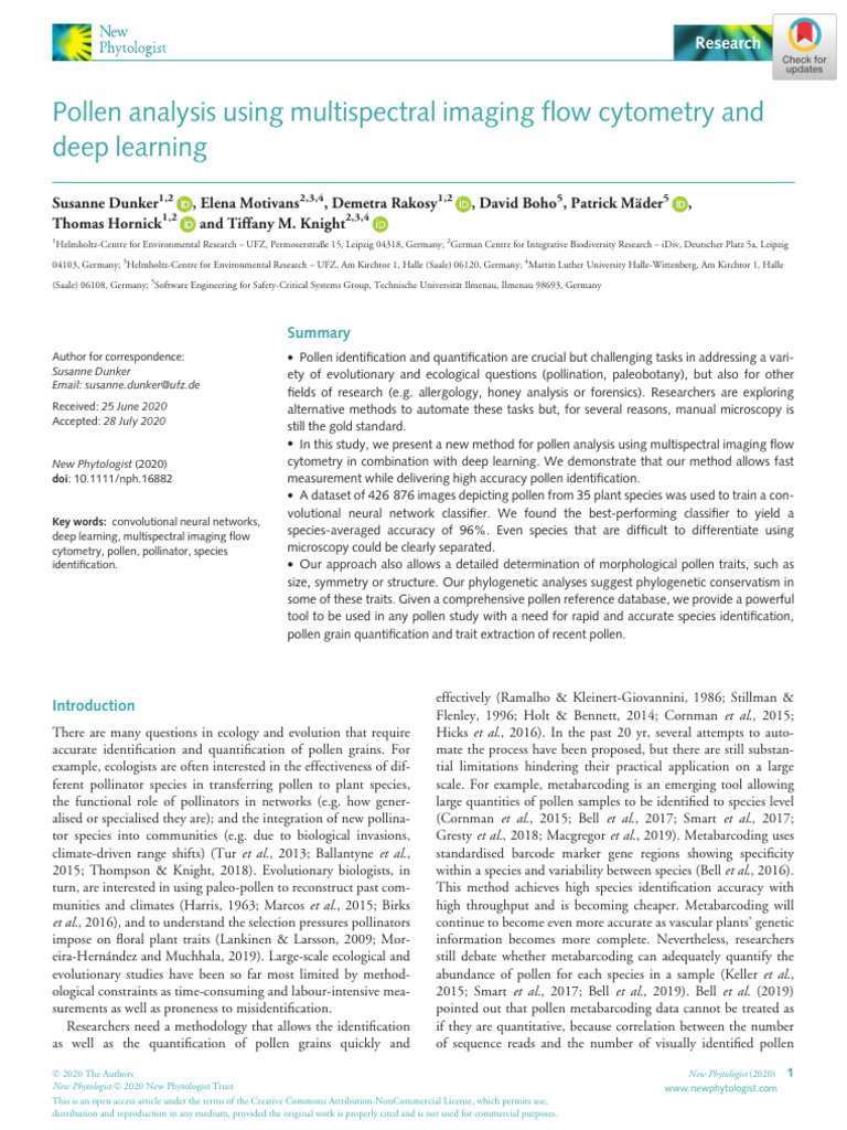 Pollen Analysis Using Multispectral Imaging Flow Cytometry and Deep ...