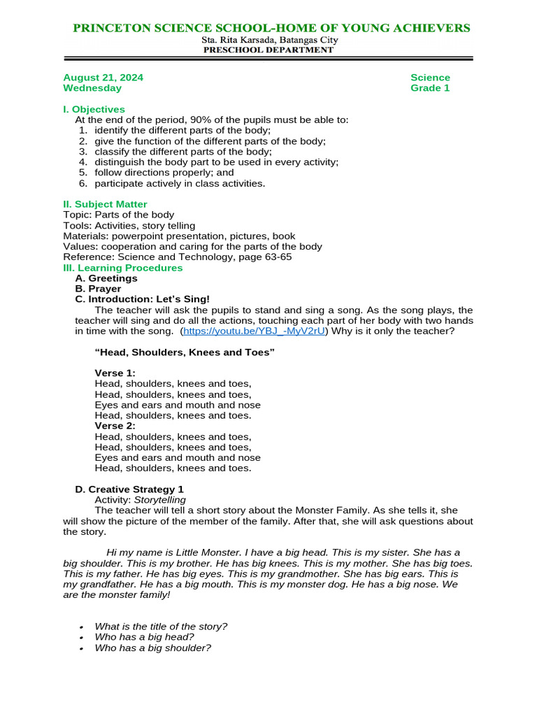 Sample Lesson Plan - PS | PDF