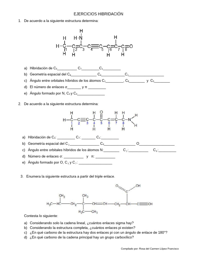 QG Ejercicios Hibridación | PDF