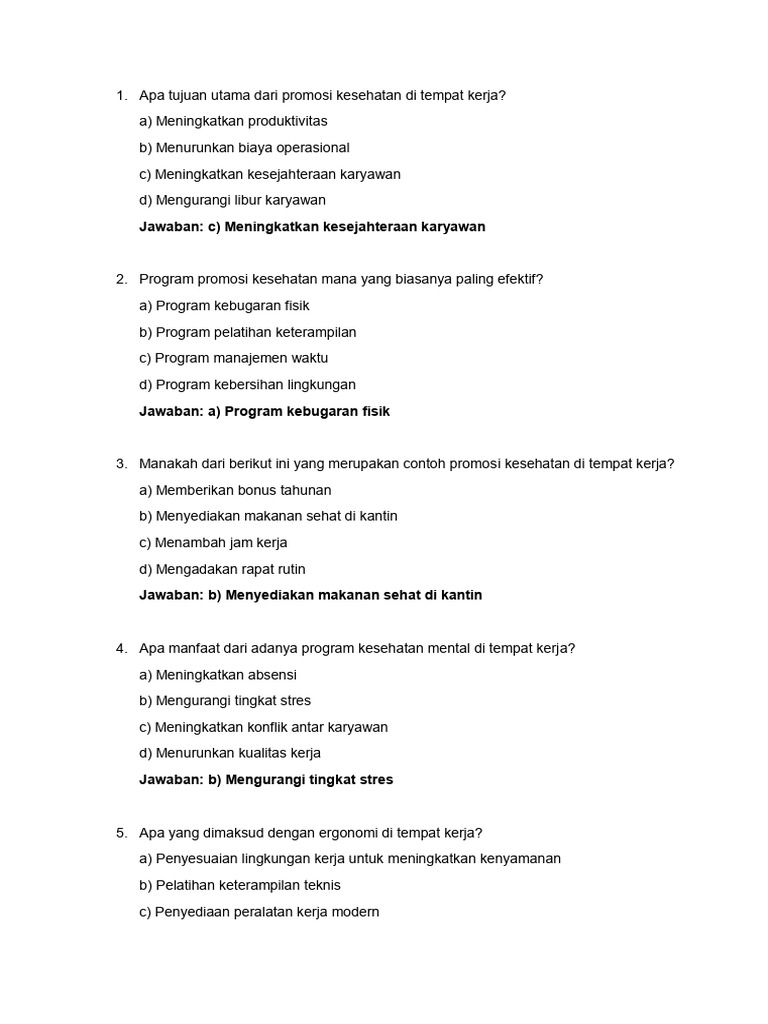 Soal Pilgan Pelayanan Kesehatan Kerja-Arif Sofyan-4b2 | PDF