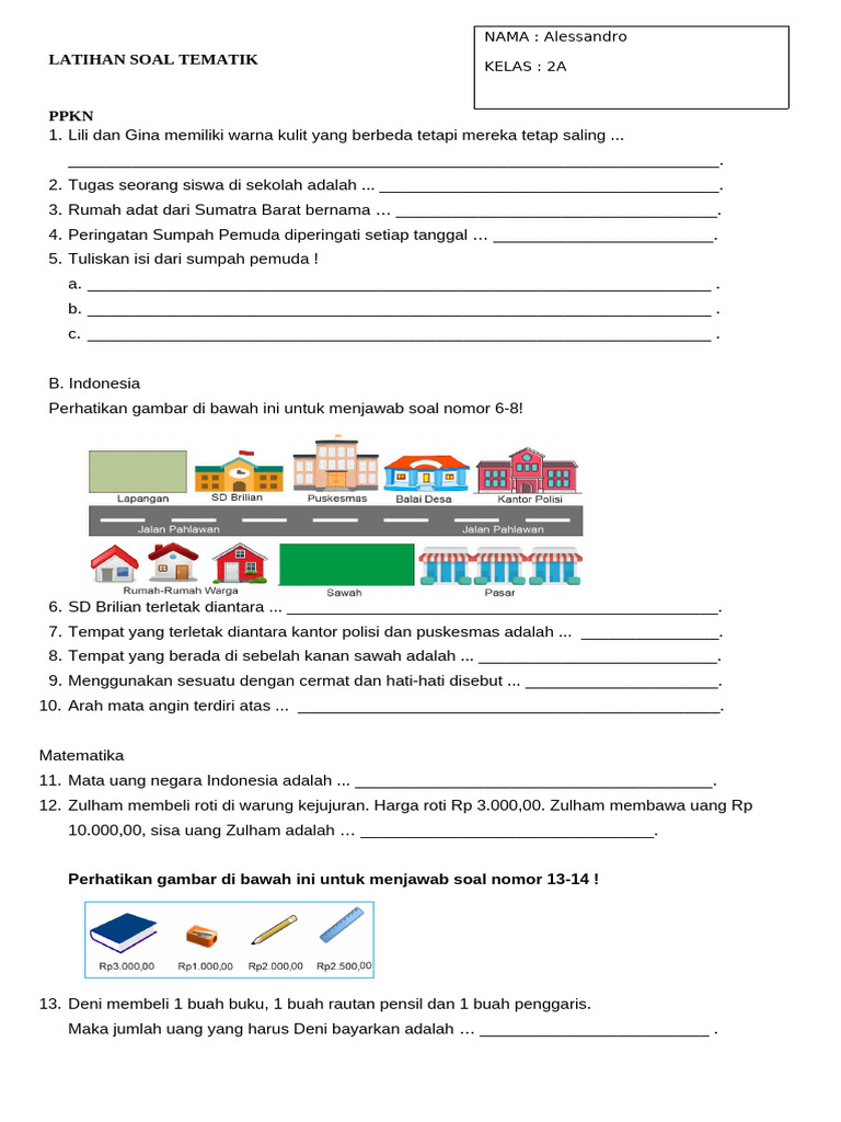 LATIHAN SOAL TEMATIK SUB TEMA 3-4 TEMA C Kls 2 | PDF