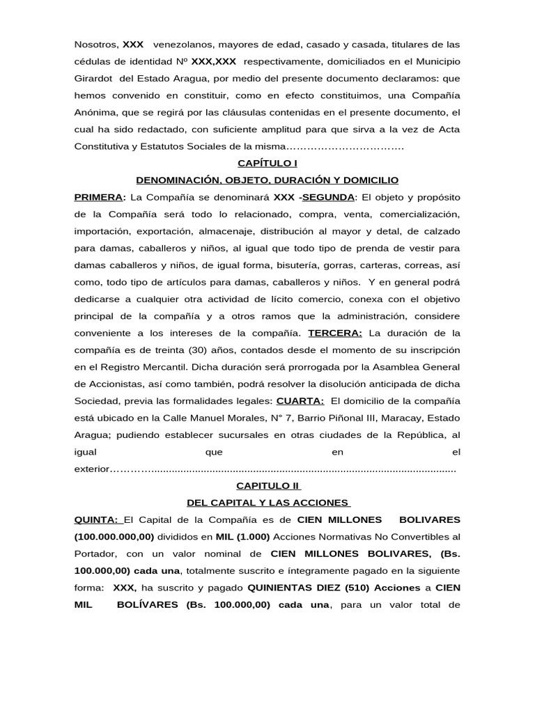 Constitución de Compañía Anónima en Aragua | PDF | Compartir (Finanzas ...