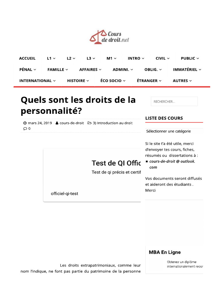 Cours Sur Les Droits de La Personnalité | PDF