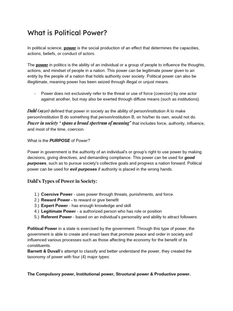 Polgov. What Is Political Power | PDF | Power (Social And Political ...