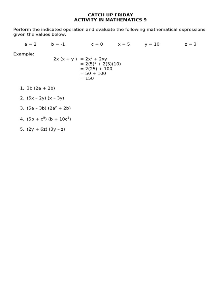 Catch Up Friday Math 9 | PDF