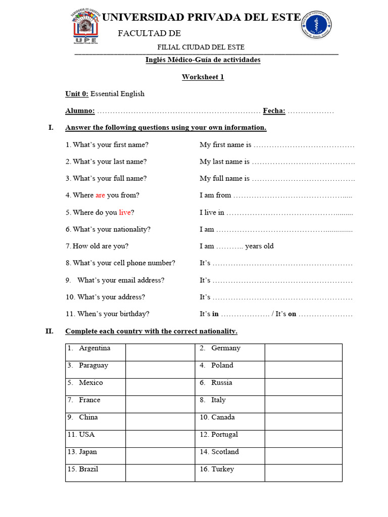 WS 1 - Unit 0 - Class 1 | PDF