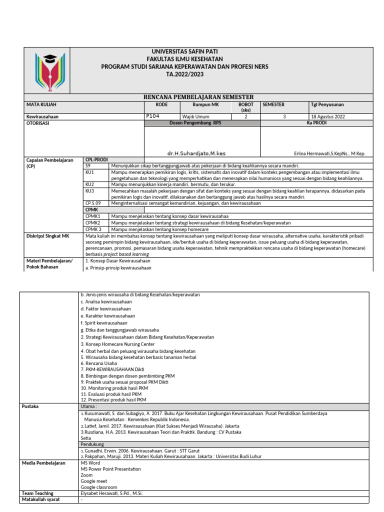 Contoh RPS-ENTERPRENEUR-2022 | PDF