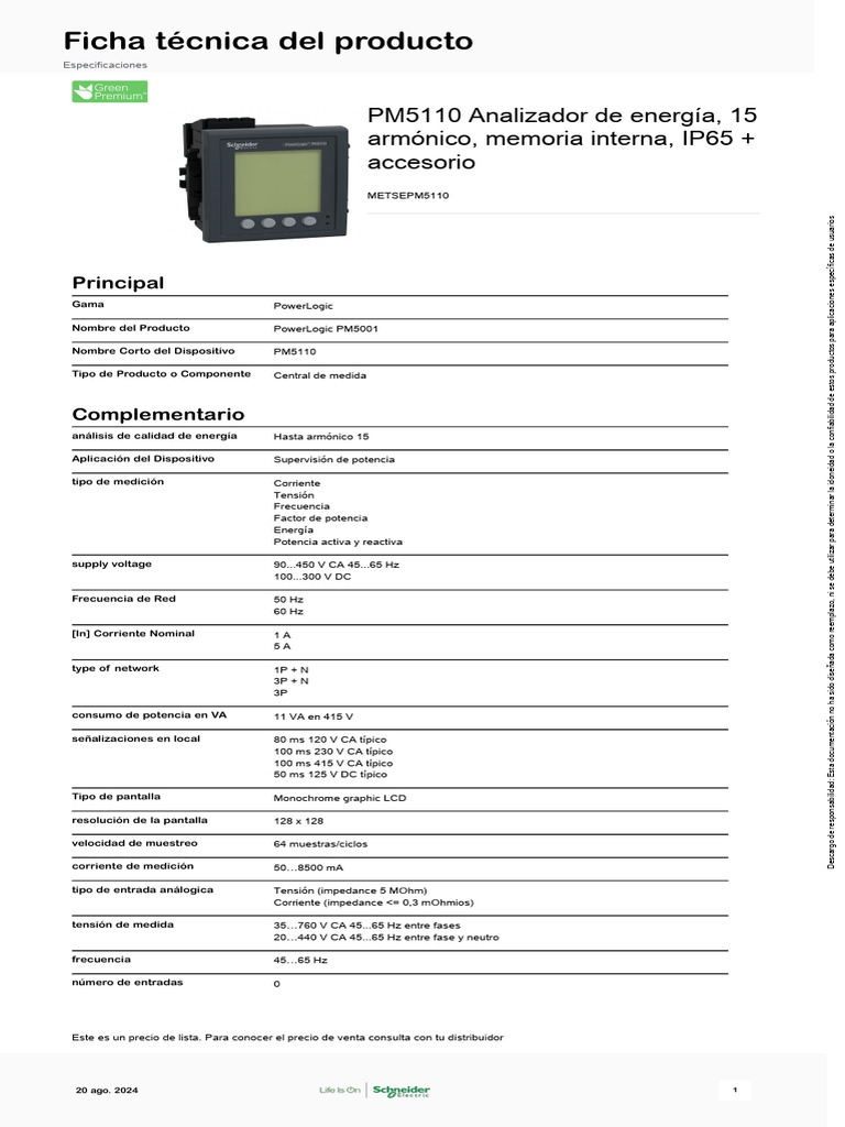 Schneider Electric - PM5000-Series - METSEPM5110 | PDF