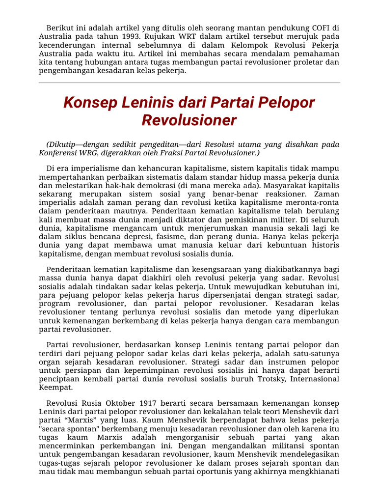 Konsep Leninis Dari Partai Pelopor Revolusioner | PDF