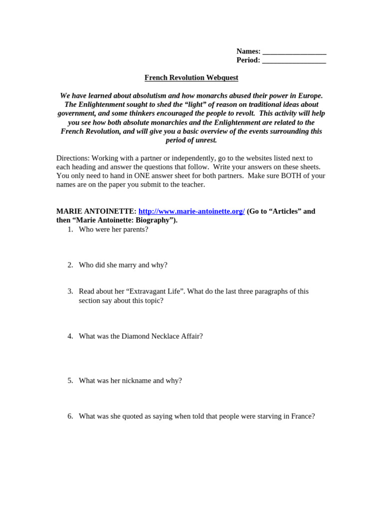 French Rev. Webquest | PDF