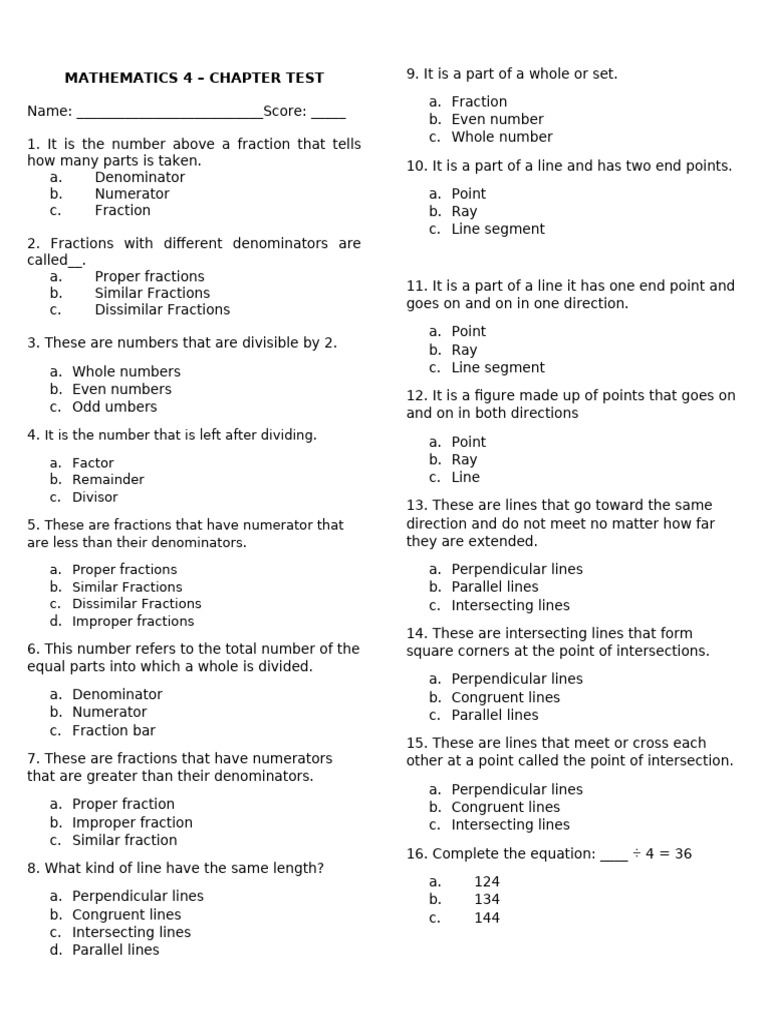 Mathematics 4 - Chapter Test 2 | PDF