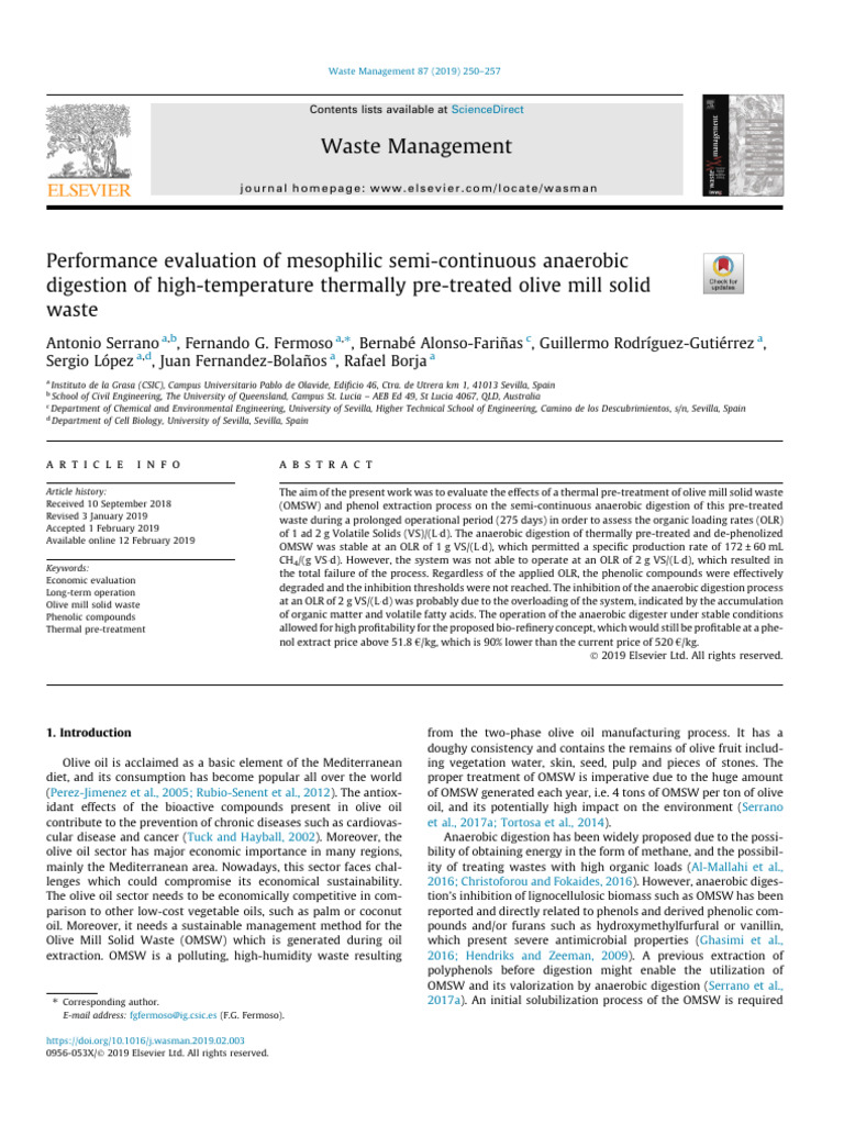 Serrano Et Al. - 2019 - Performance Evaluation of Mesophilic Semi ... Serrano Et Al. - 2019 - Performance Evaluation of Mesophilic Semi ...