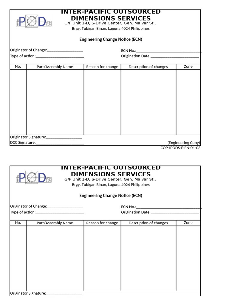 ECN Form - COP-IPODS-F-EN-01-03 | PDF