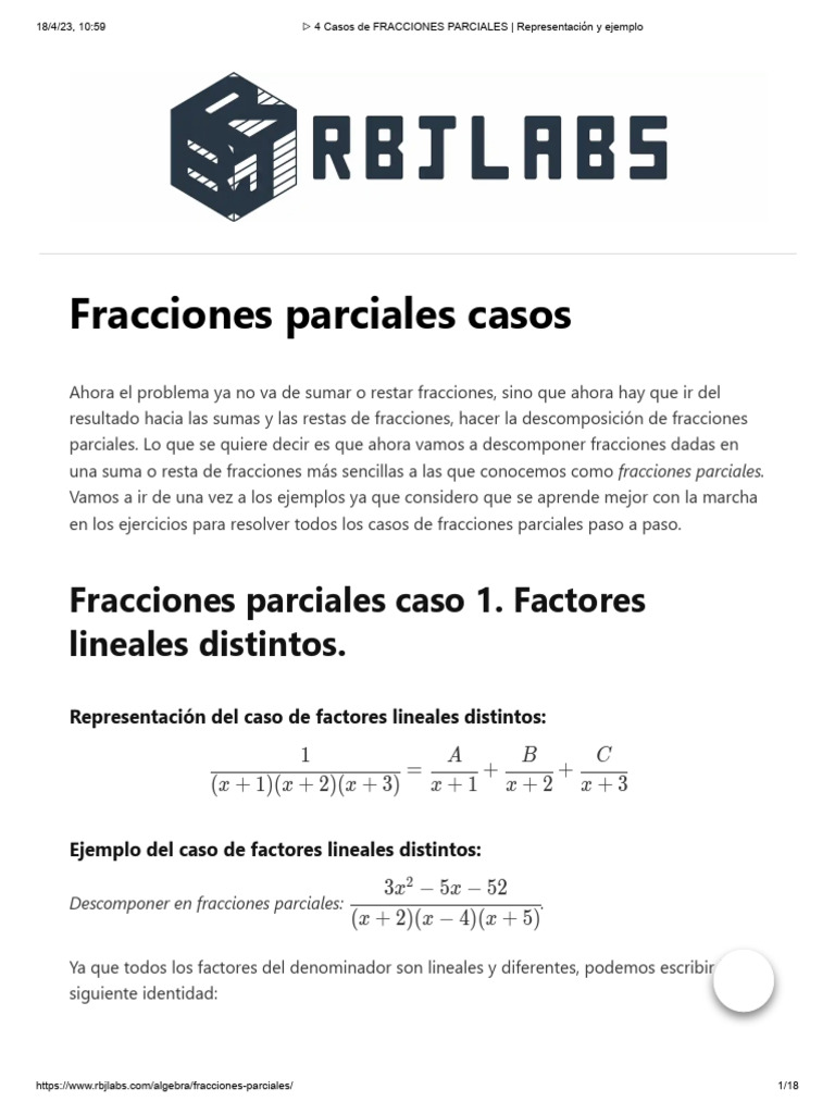 4 Casos de FRACCIONES PARCIALES - Representación y Ejemplo | PDF