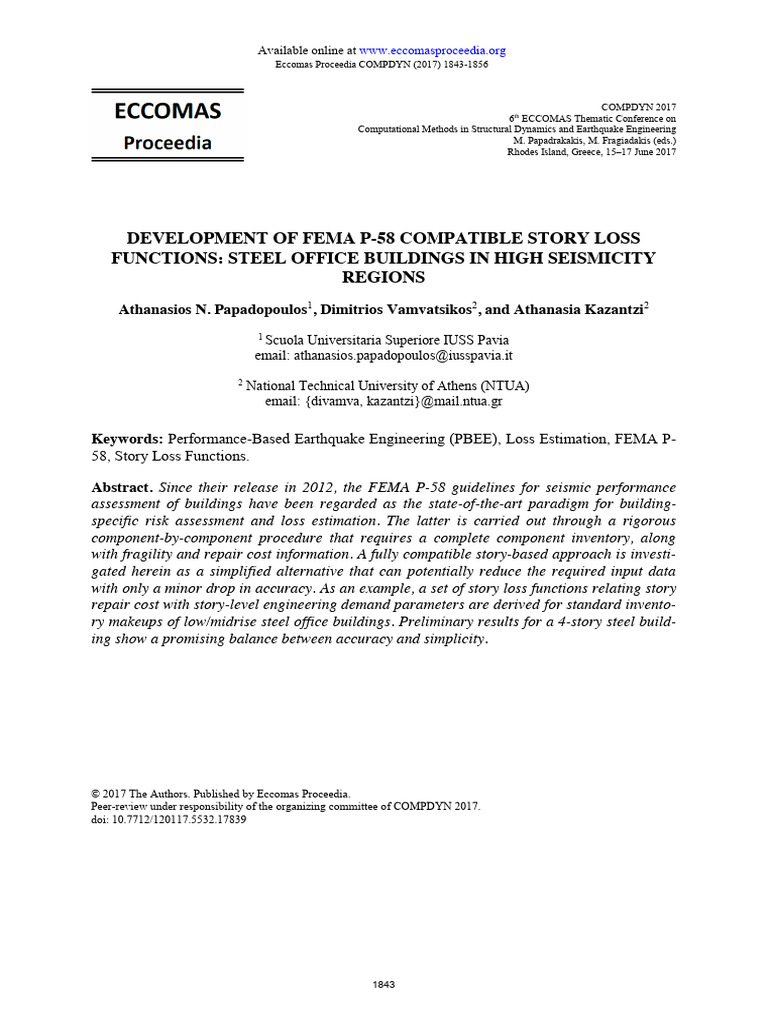 Development of Fema p-58 Compatible Story Loss Functions Steel Office Buildings in High ...