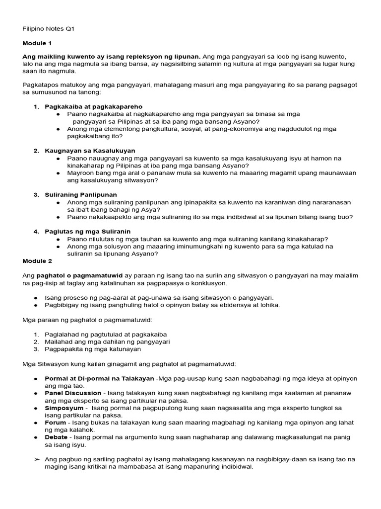 Filipino Notes Q1 | PDF