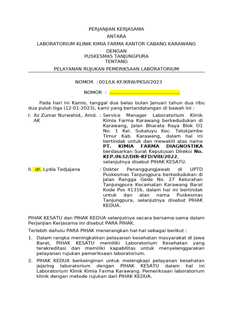 Perjanjian Kerjasama | PDF