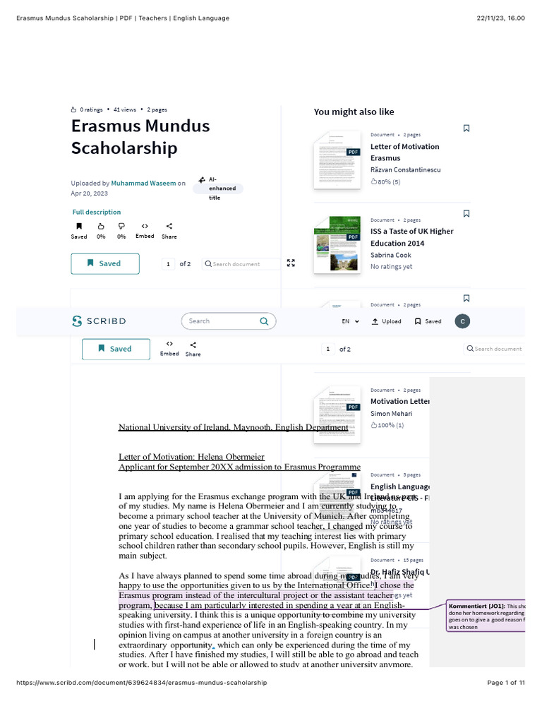 Erasmus Mundus Scaholarship - PDF - Teachers - English Language | PDF