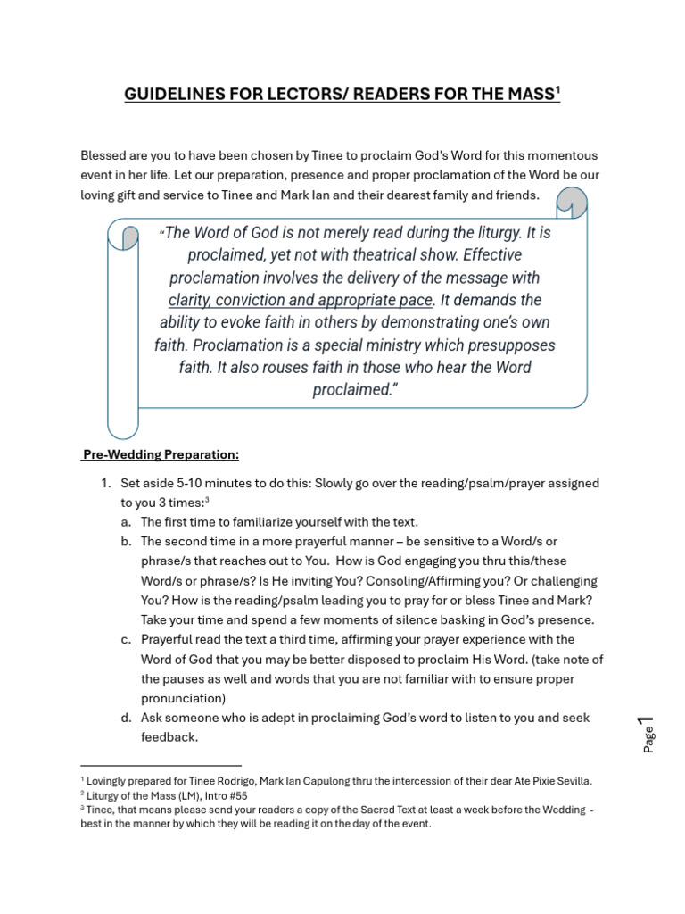 Guidelines For For Tins Lectors and Readers | PDF | Mass (Liturgy) | Prayer