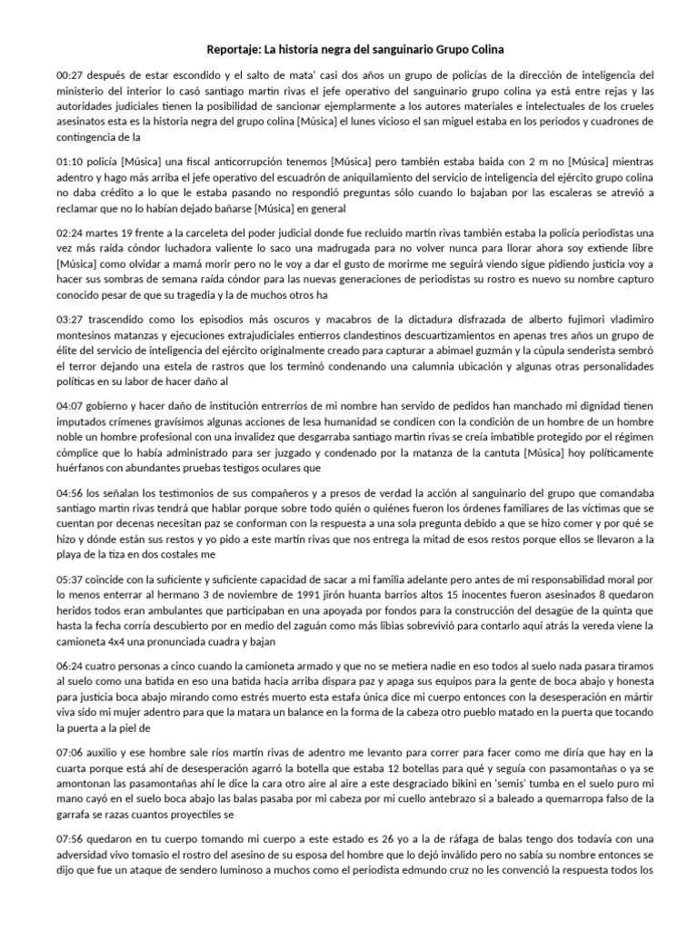 Reportaje La Historia Negra Del Grupo Colina | PDF