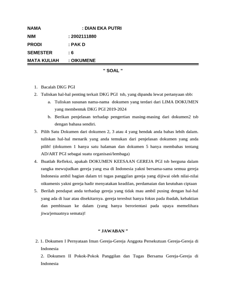 Dian Eka Putri - Oikumene - PAK D | PDF