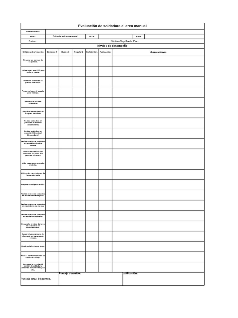 Pauta de Evalución Soldadura 3G-4G | PDF