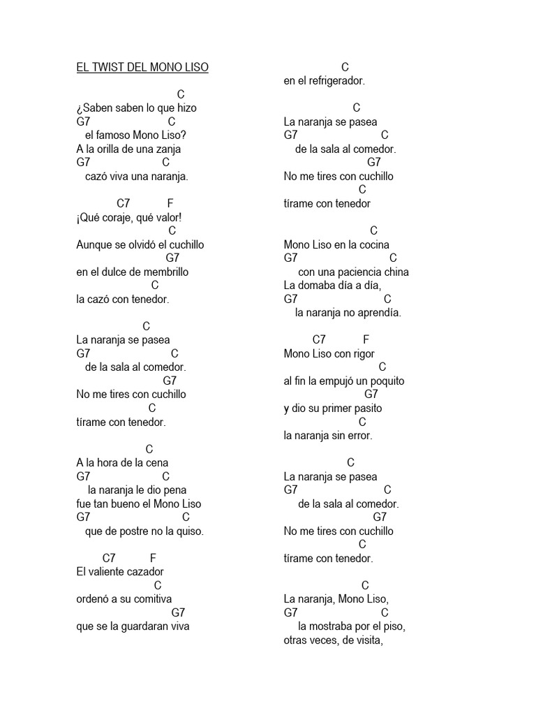 El Twist Del Mono Liso Letra y Acordes | PDF