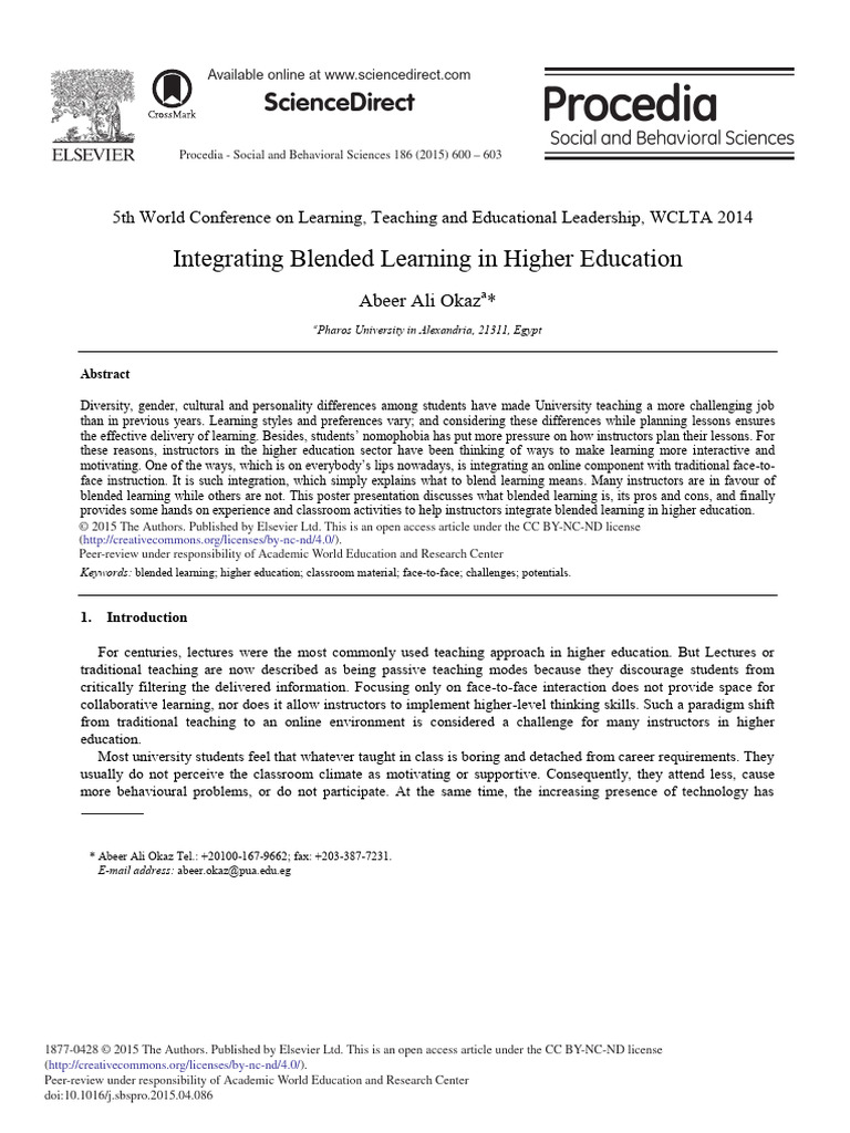 Integrating Blended Learning in Higher Education | PDF