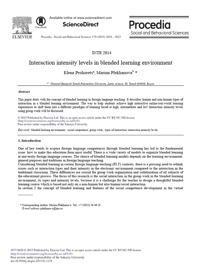 Interaction Intensity Levels in Blended Learning Environment | PDF