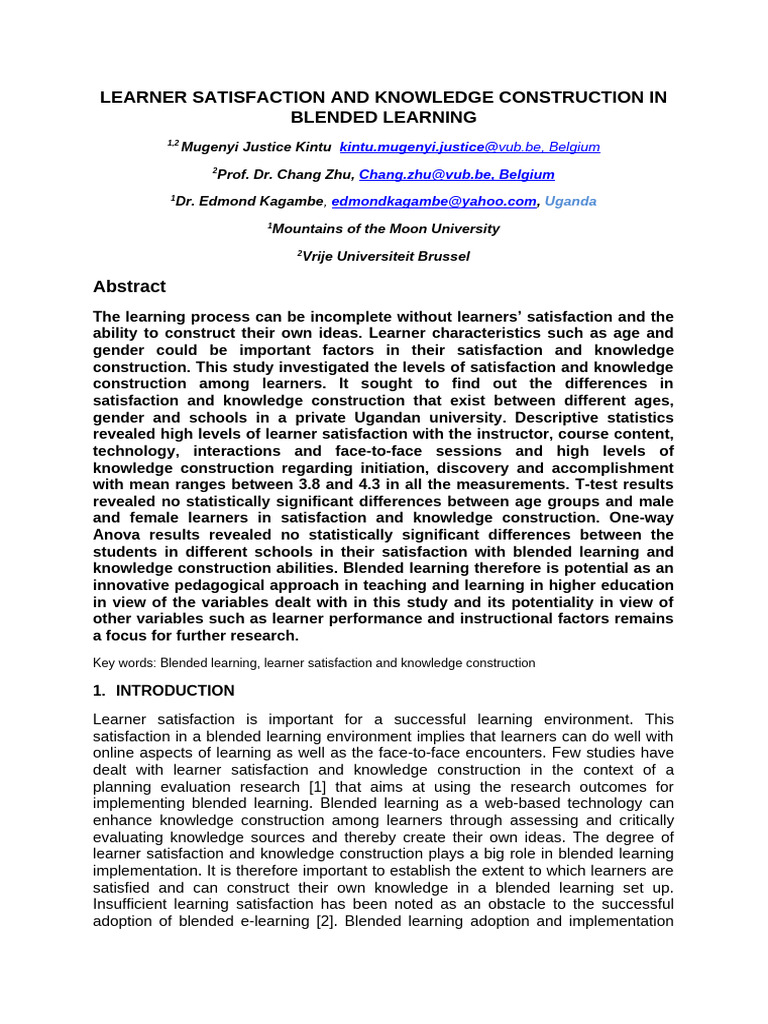 Learner Satisfaction and Knowledge Construction in Blended Learning | PDF