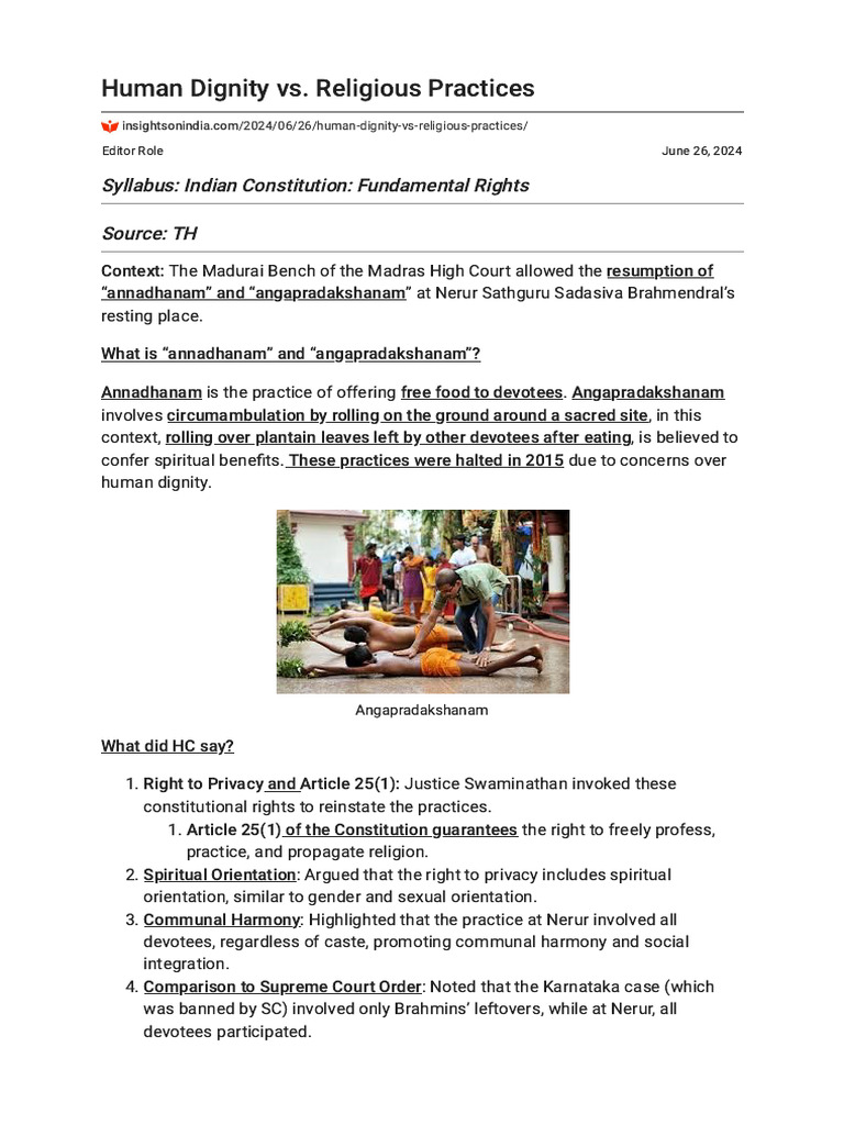 Human Dignity vs. Religious Practices | PDF | Social Equality | Politics