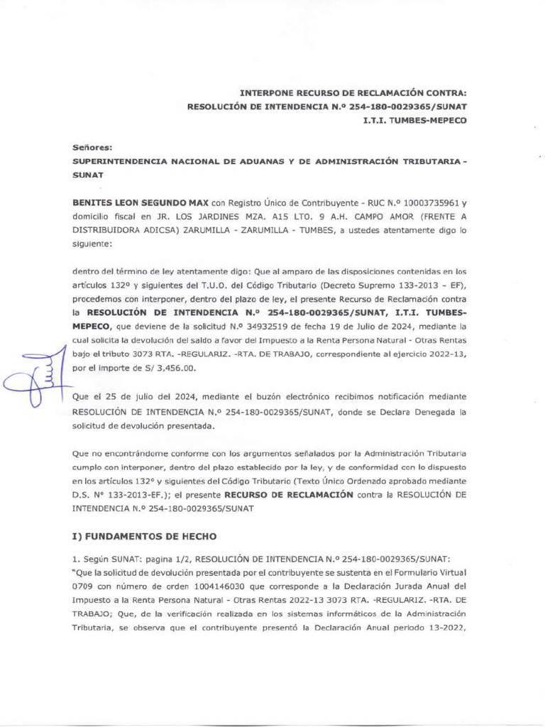 Recurso de Reclamacion - Expediente. | PDF