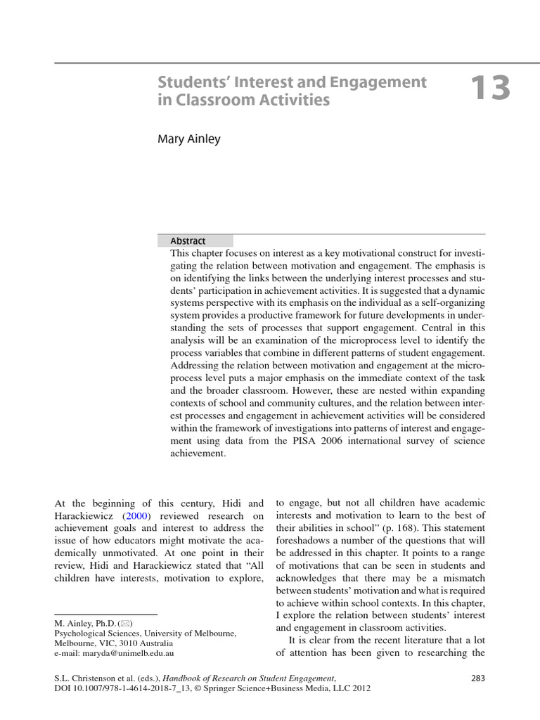 Students' Interest and Engagement in Classroom Activities | PDF