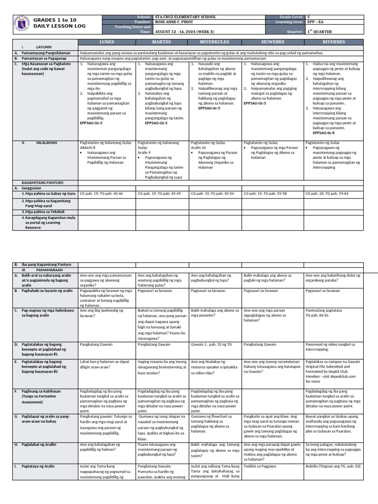 DLL - Epp 5 - Q1 - W3 | PDF