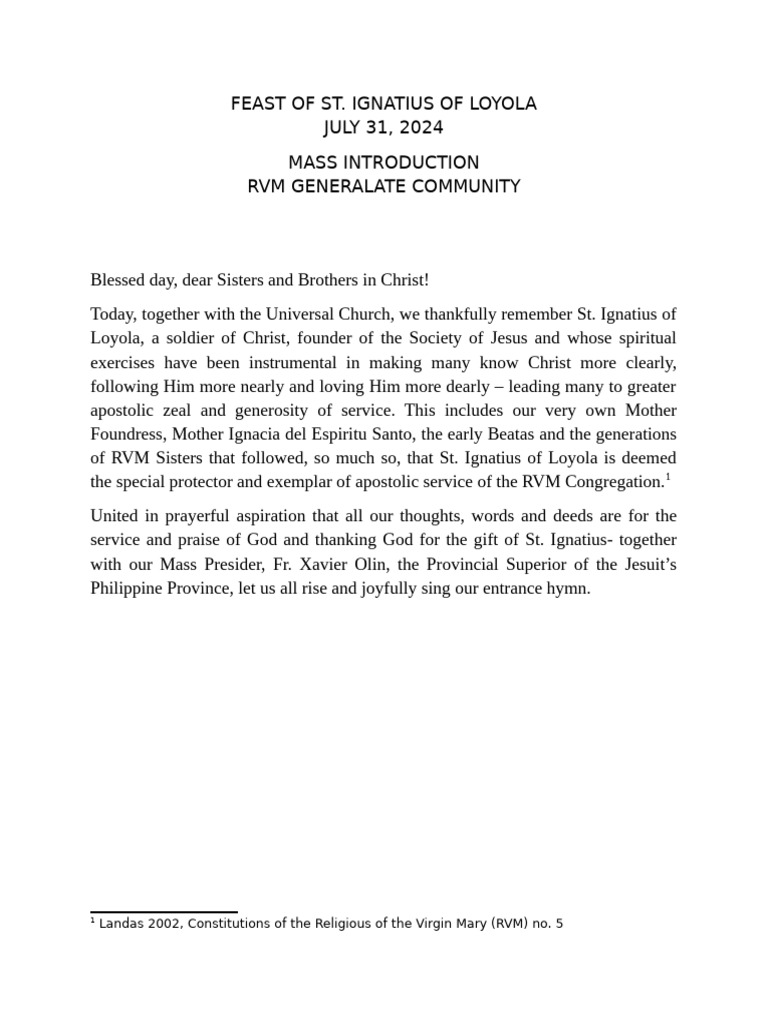 July 31 - Introduction Feast of ST Ignatius | PDF | Social Science | Religion & Spirituality