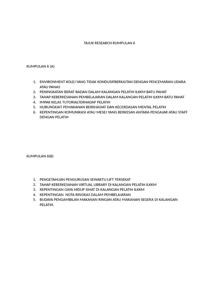 Tajuk Research Kump 6 | PDF