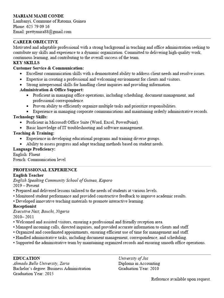 Mariam Conde Resume English 3 | PDF | Communication | Cognitive Science