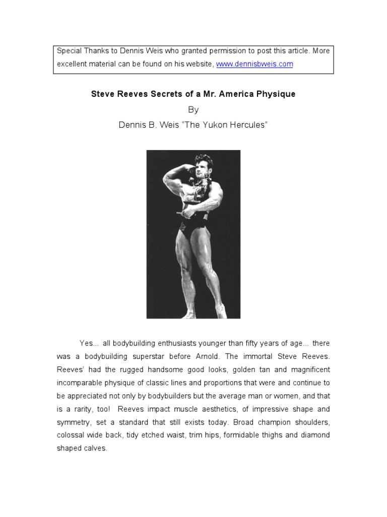 Steve Reeves Secrets of A Mr. America Physique by Dennis Weis | PDF ...