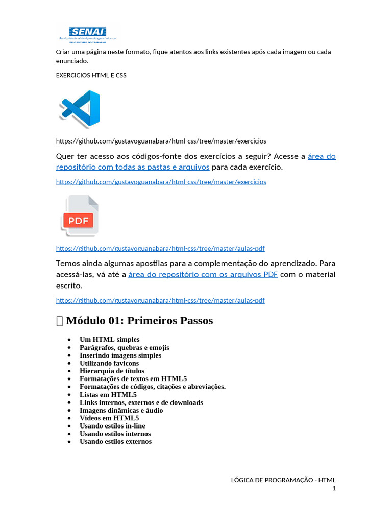 Aula Senai HTML Atividades 070824 | PDF