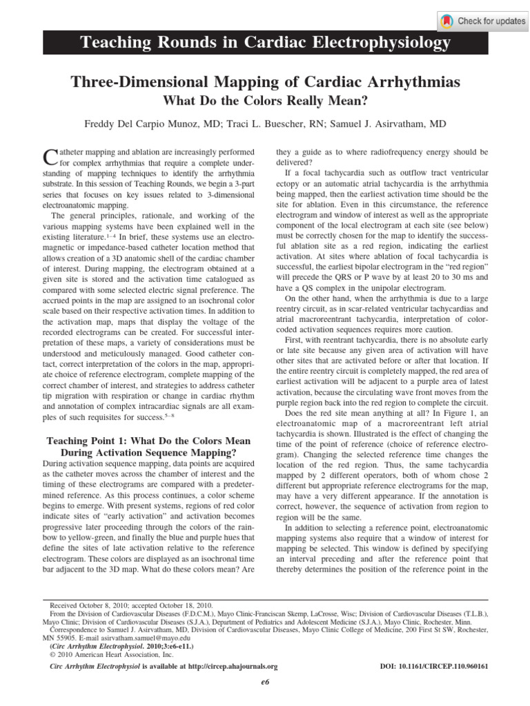 Del Carpio Munoz Et Al 2010 Three Dimensional Mapping of Cardiac Arrhythmias | PDF