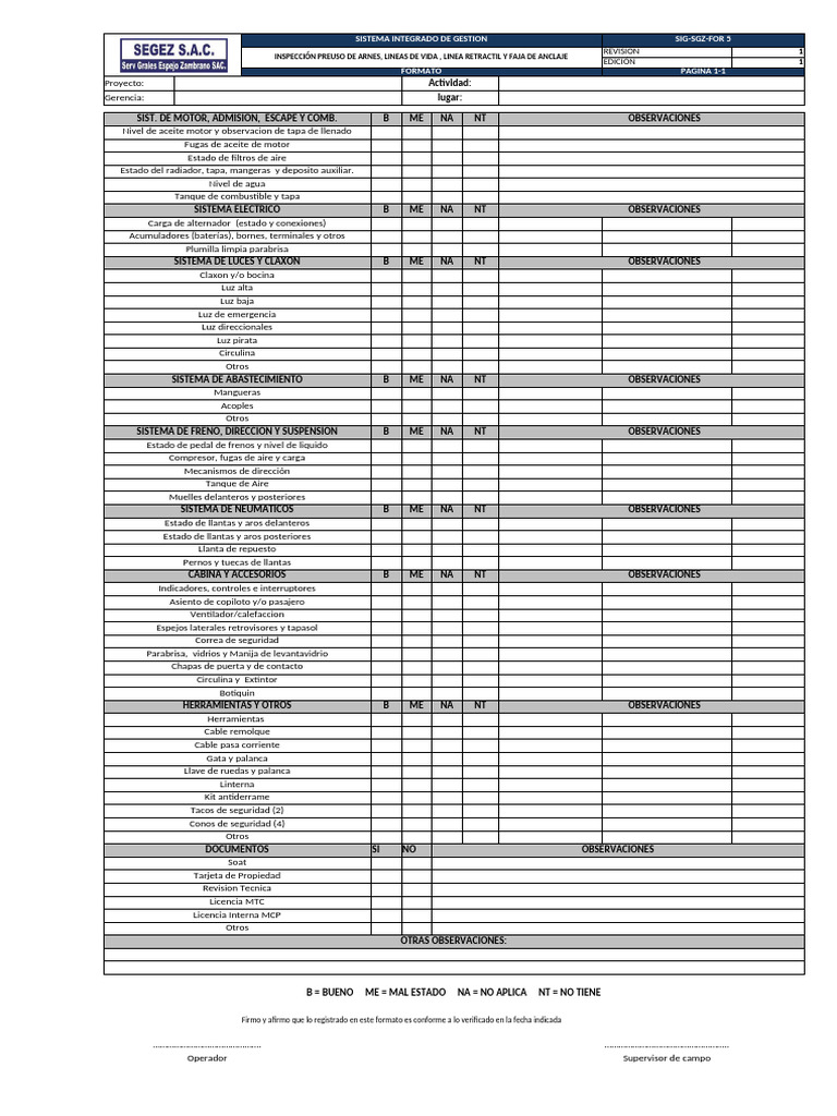 Check List Sisternas de Agua | PDF