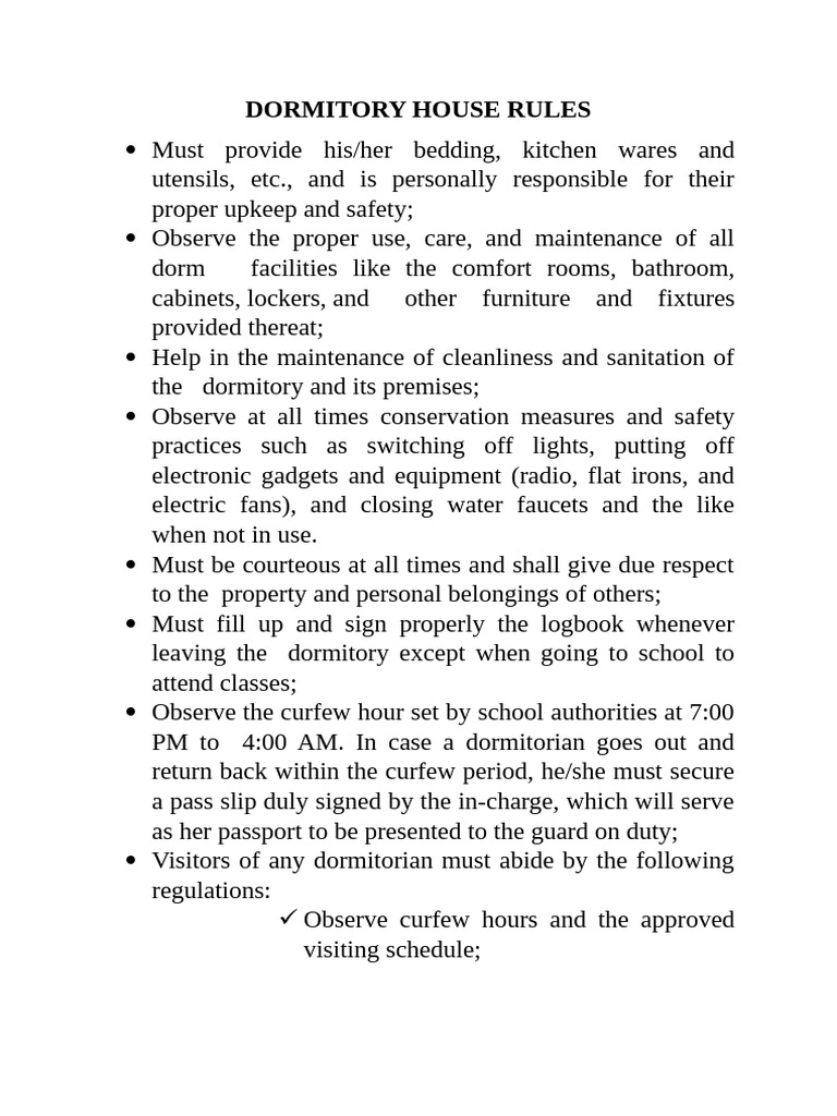 Dormitory House Rules | PDF